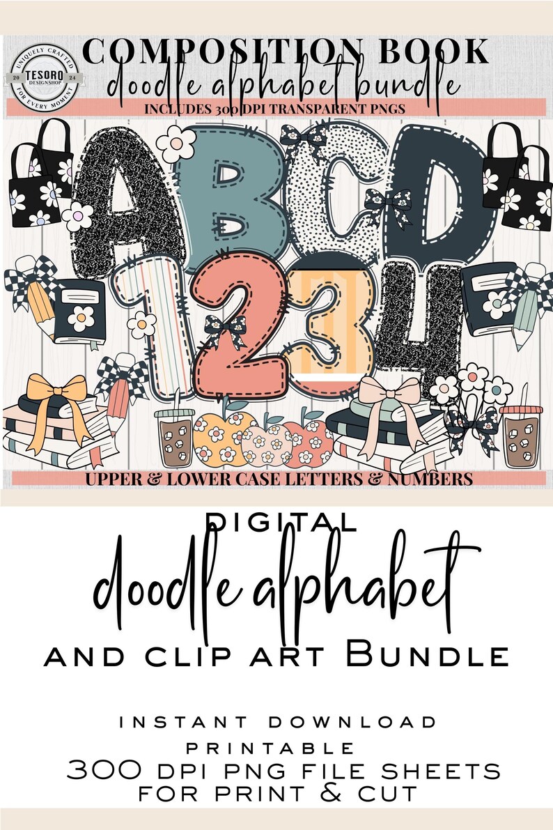 Doodle Alphabet PNG Bundle Composition Book |teacher Classroom Decor ...