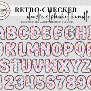 Checker Doodle Alphabet Bundle PNG | Retro Clipart Letters| Lightning ...