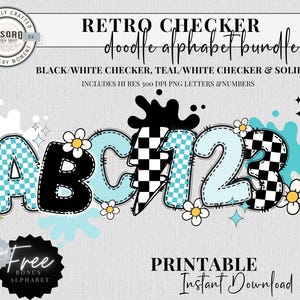 Checker Alphabet Bundle Doodle PNG | Blue Checker Retro Letters School ...