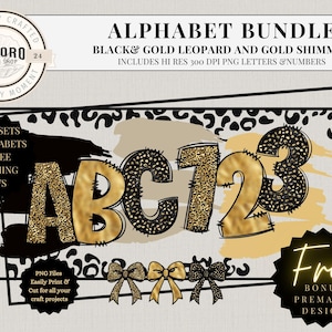 Leopard Doodle Alphabet Bundle PNG | Black and Gold Alpha Doodle ...