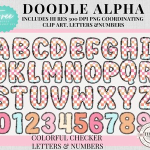 Retro Boho Checker Doodle Alphabet PNG |groovy 70s Retro Clipart ...