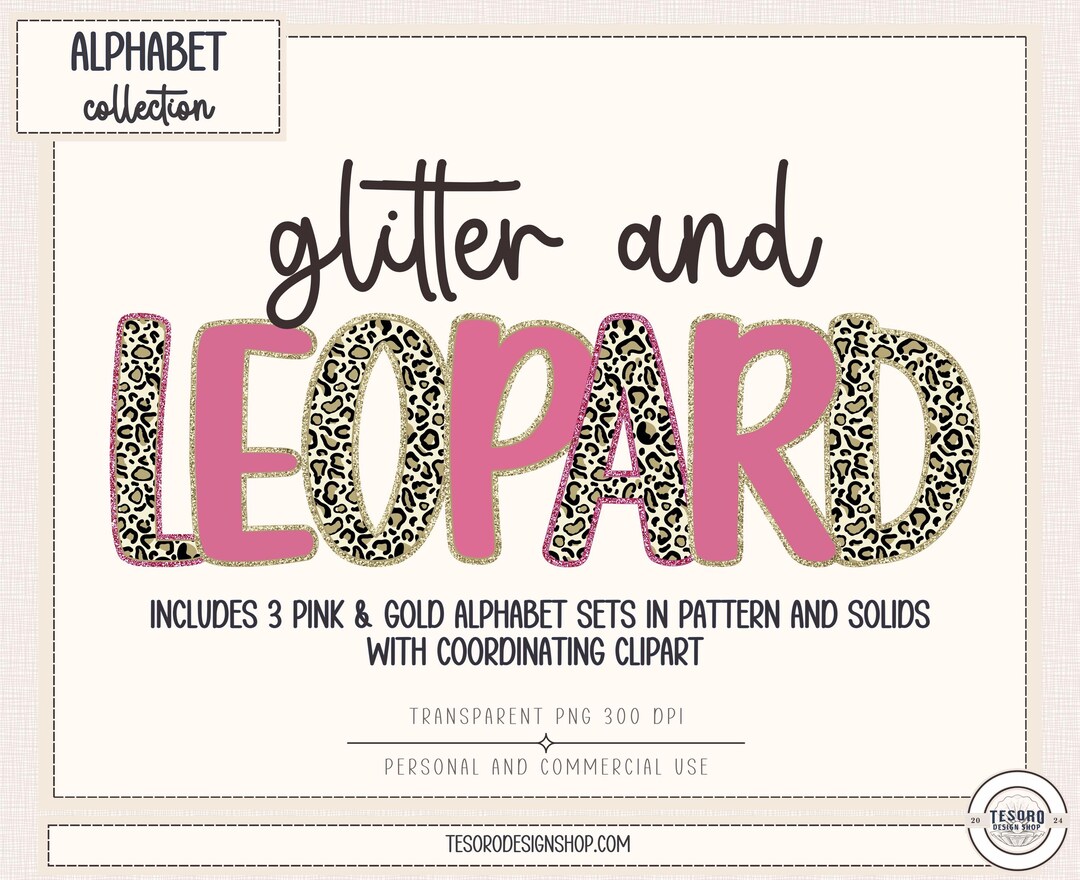 Pink Gold Leopard Alphabet PNG |girly Animal Print Doodle Alphabet ...