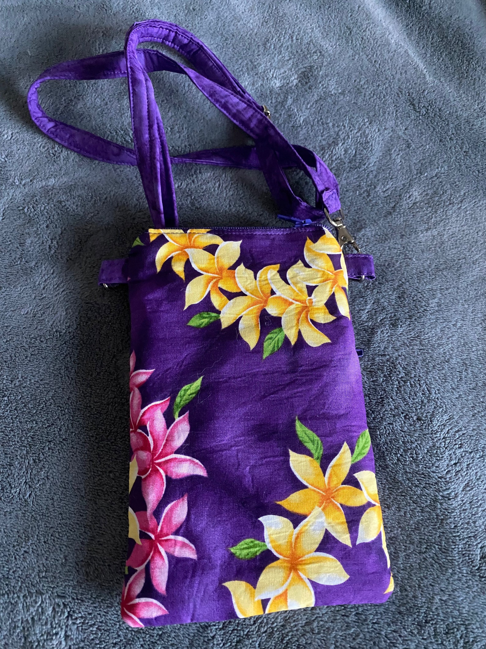 Aloha Purple Plumeria Cell Phone Pouch, Crossbody Shoulder Waist Bag ...