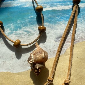 Boho Beach Choker. Sea Shell Choker, Suede Leather With Wooden Beads ...