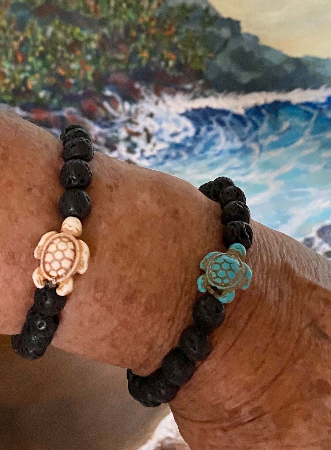 Sea Turtle Lava Stone Bracelet: Essential Oil Diffuser, Stretchy Band ...