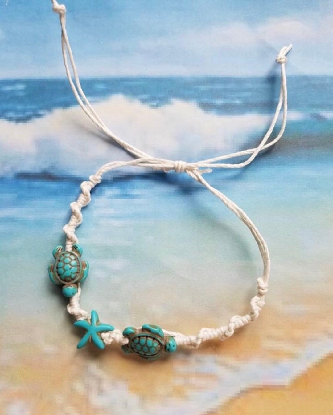 Turquoise Sea Turtle Anklet: Boho Cord Bracelet - Etsy
