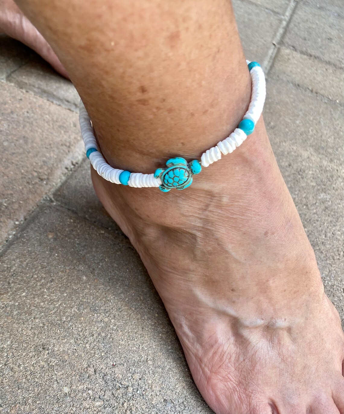 Anklet Sea Turtle Genuine Heishi Shells. Beach-bright White - Etsy