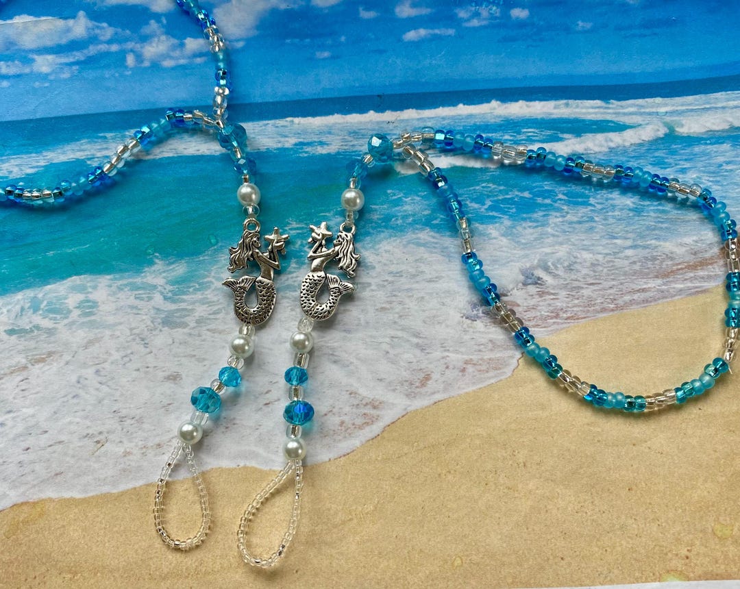 Mermaid Blue Barefoot Sandals in Crystal and Glass Shades of Blue Beads ...
