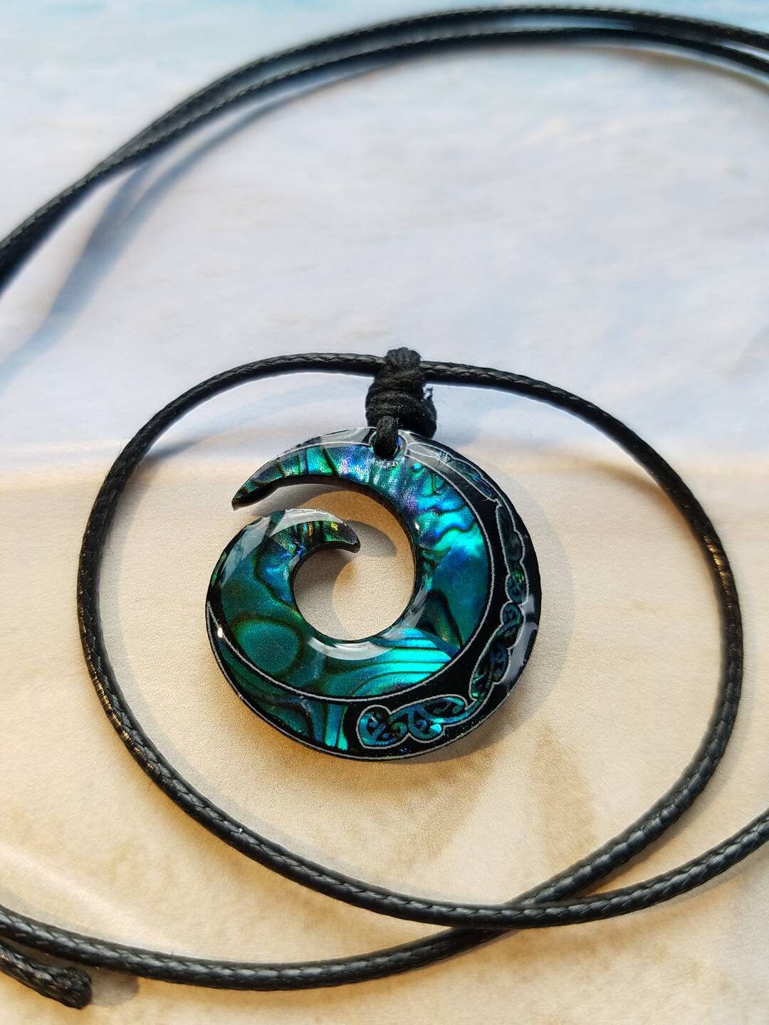 Koru. Paua Blue Abalone Maori Koru Spiral Wave Pendant - Etsy Finland