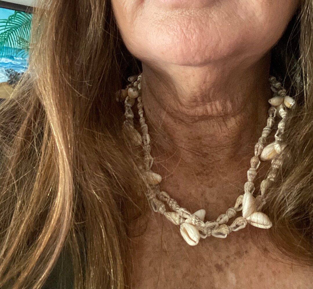 Sea Shell Lei is 2 Strands With Crochet Hemp Cord Tie Ends. Hula, Luau ...