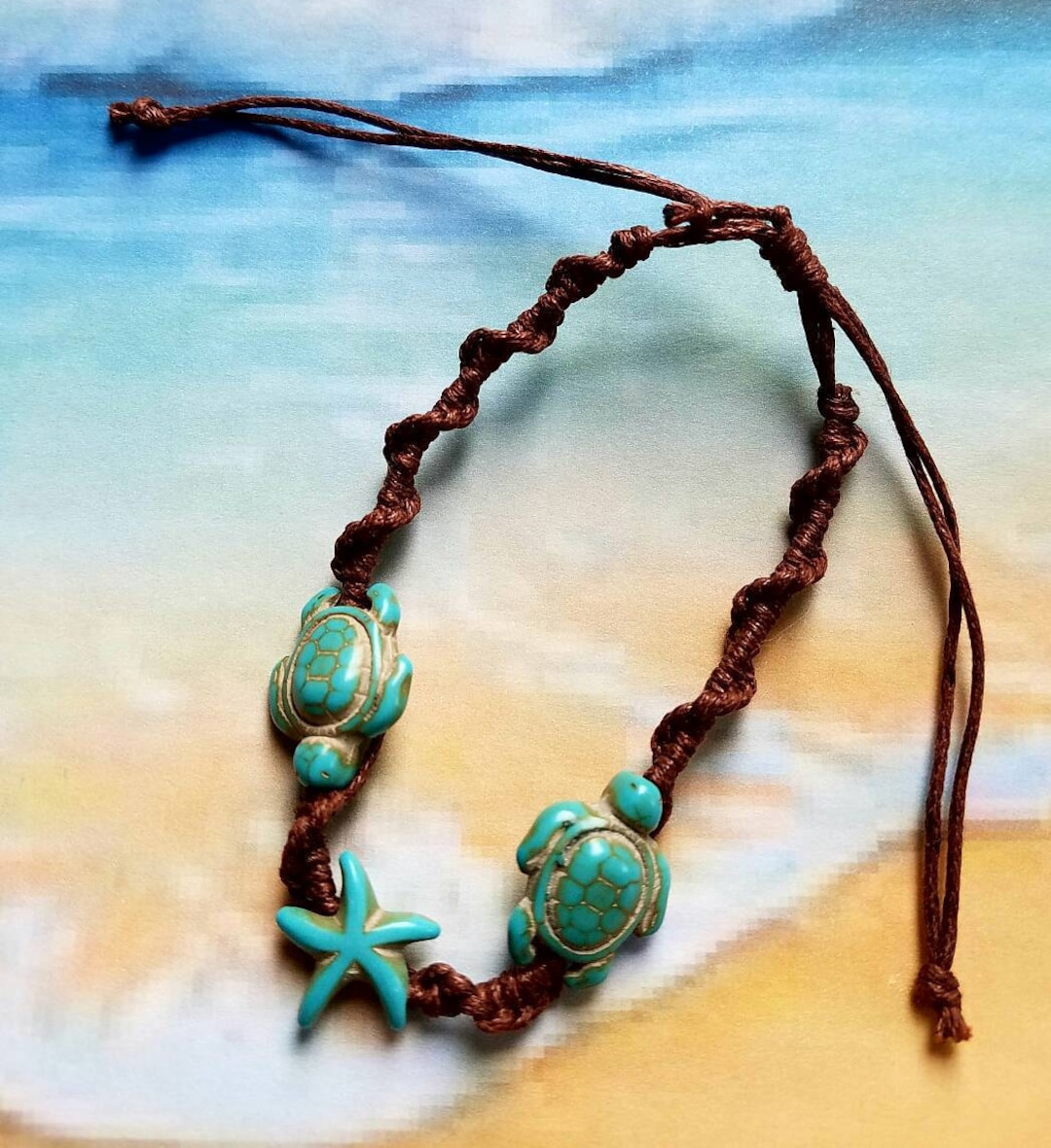 Turquoise Sea Turtle Anklet: Boho Starfish Cord Bracelet - Etsy