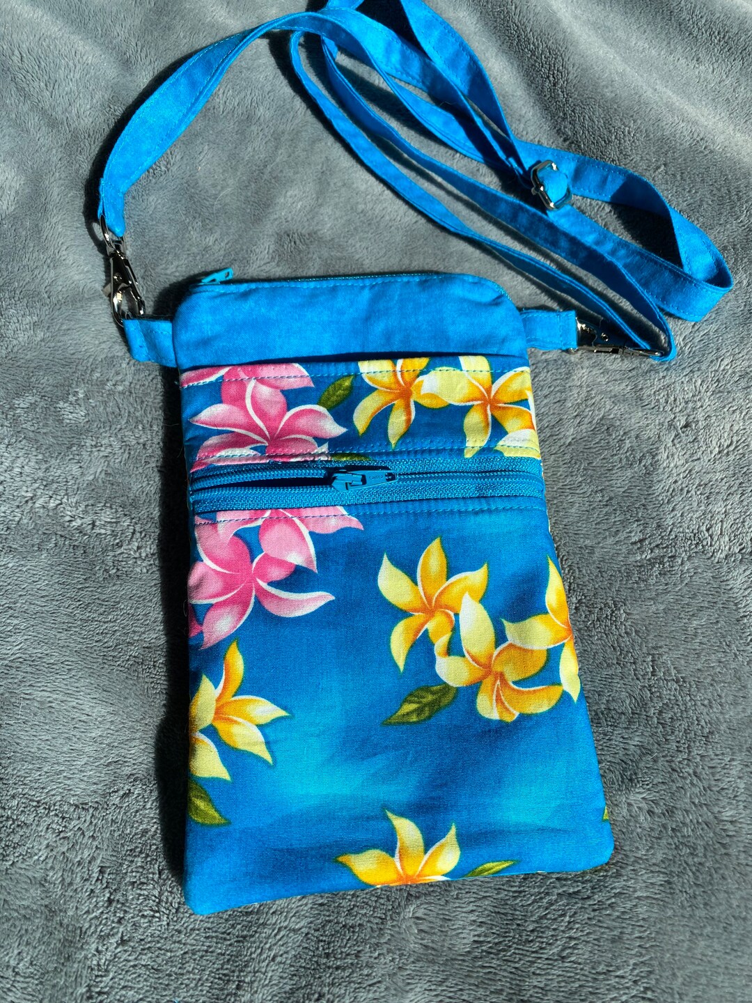 Aloha Blue Plumeria Cell Phone, Cross Body Shoulder or Waist, 3 Pocket ...