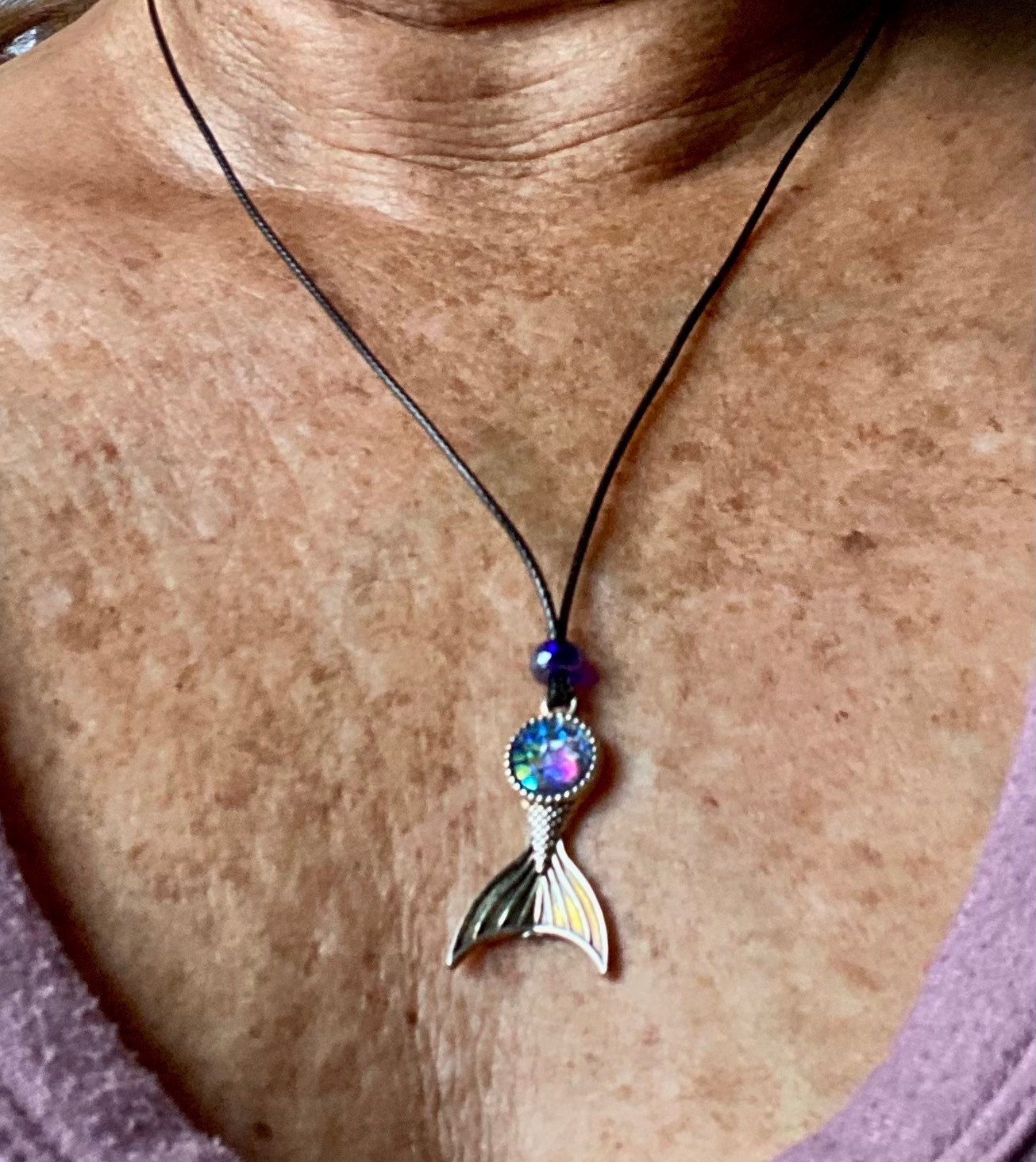 Mermaid Tail Choker on Shines Black Cord. Pull to Tighten or - Etsy