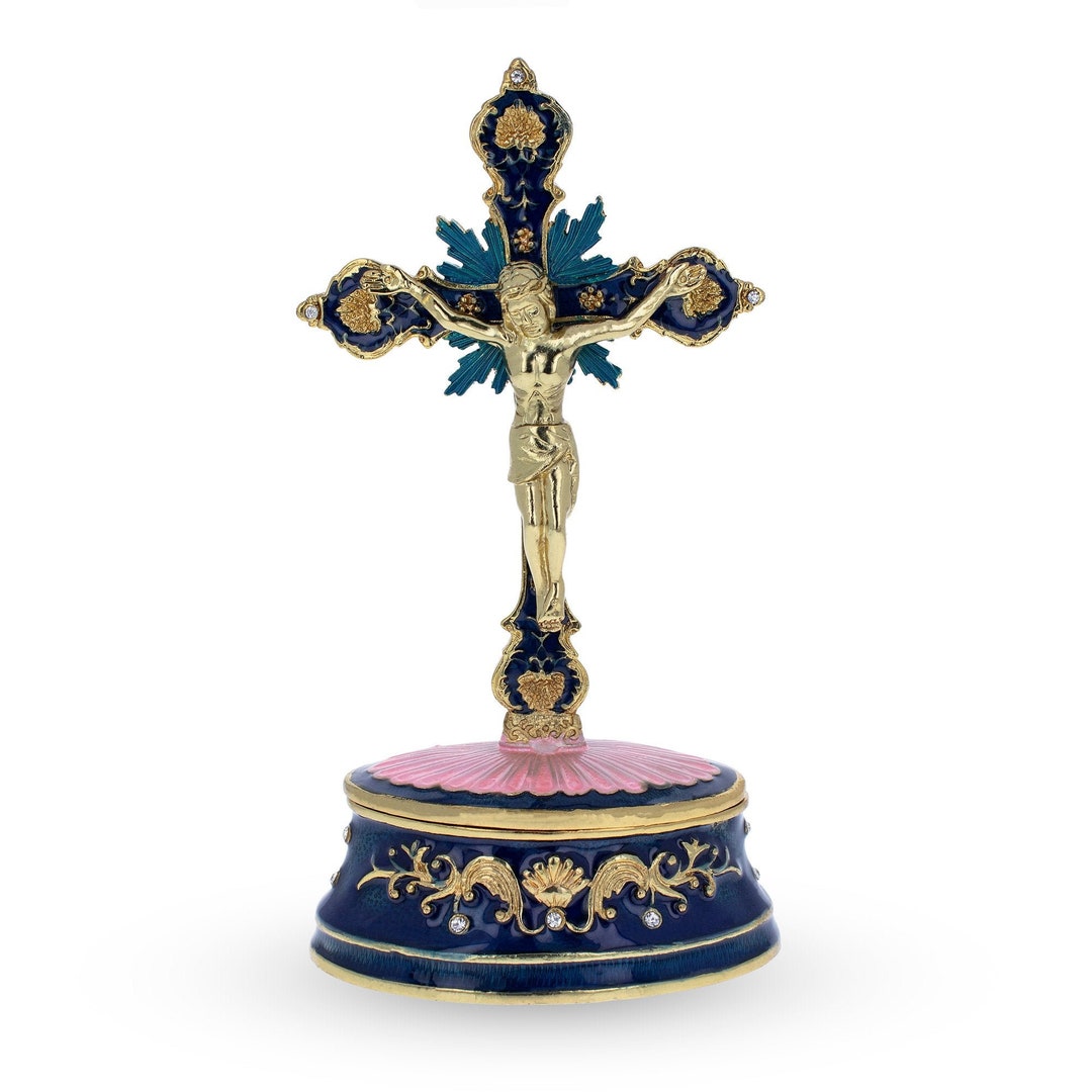 Jeweled Standing Metal Cross Trinket or Rosary Box - Etsy