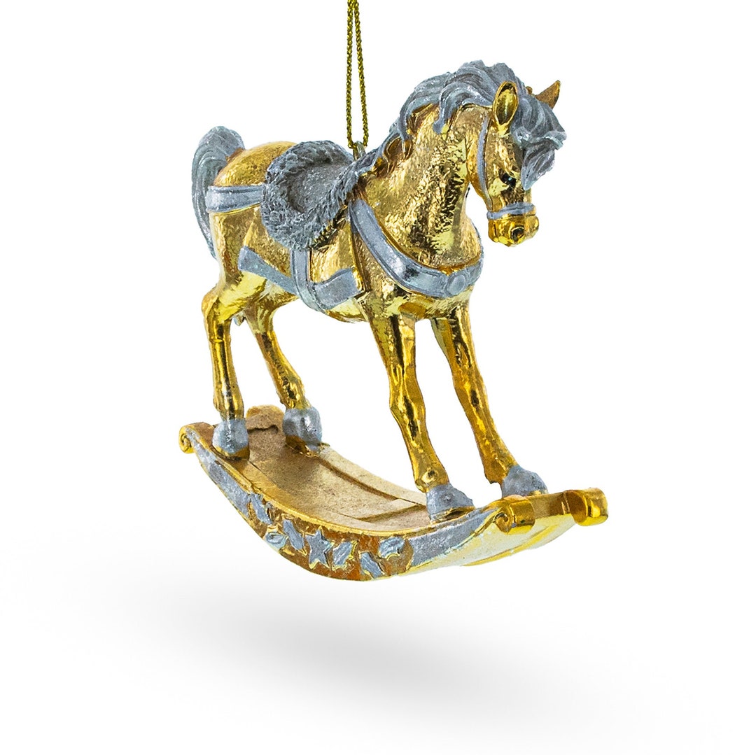 Elegant Golden Rocking Horse Blown Glass Christmas Ornament - Etsy