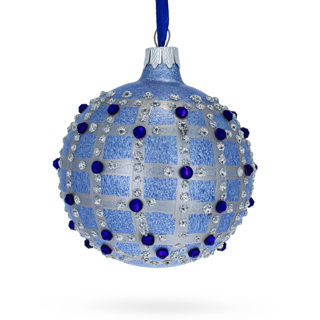 French Designer Blue Jewels Check Pattern Necklace Glass Ball - Etsy