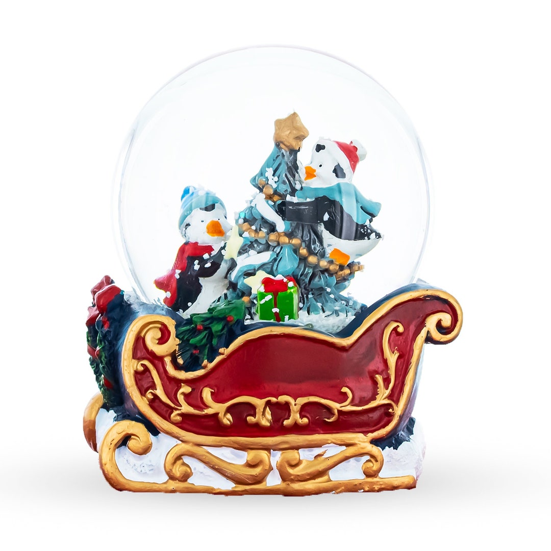 Penguin Sleigh Ride: Mini Water Snow Globe With Penguins Decorating ...