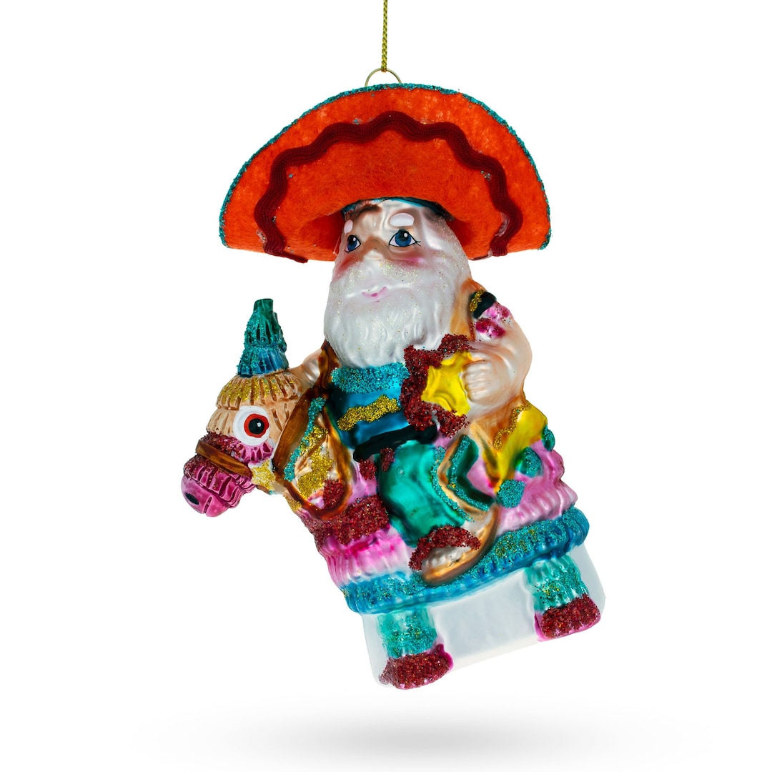 Santa Riding a Festive Pinata Blown Glass Christmas Ornament - Etsy