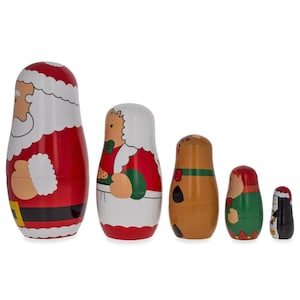 Santa Claus Mrs. Claus Reindeer Elf Wooden Nesting Dolls 6 - Etsy