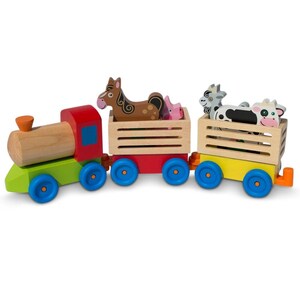 4 Farm Animals on Wooden Train With 2 Cars Toy Set - Etsy