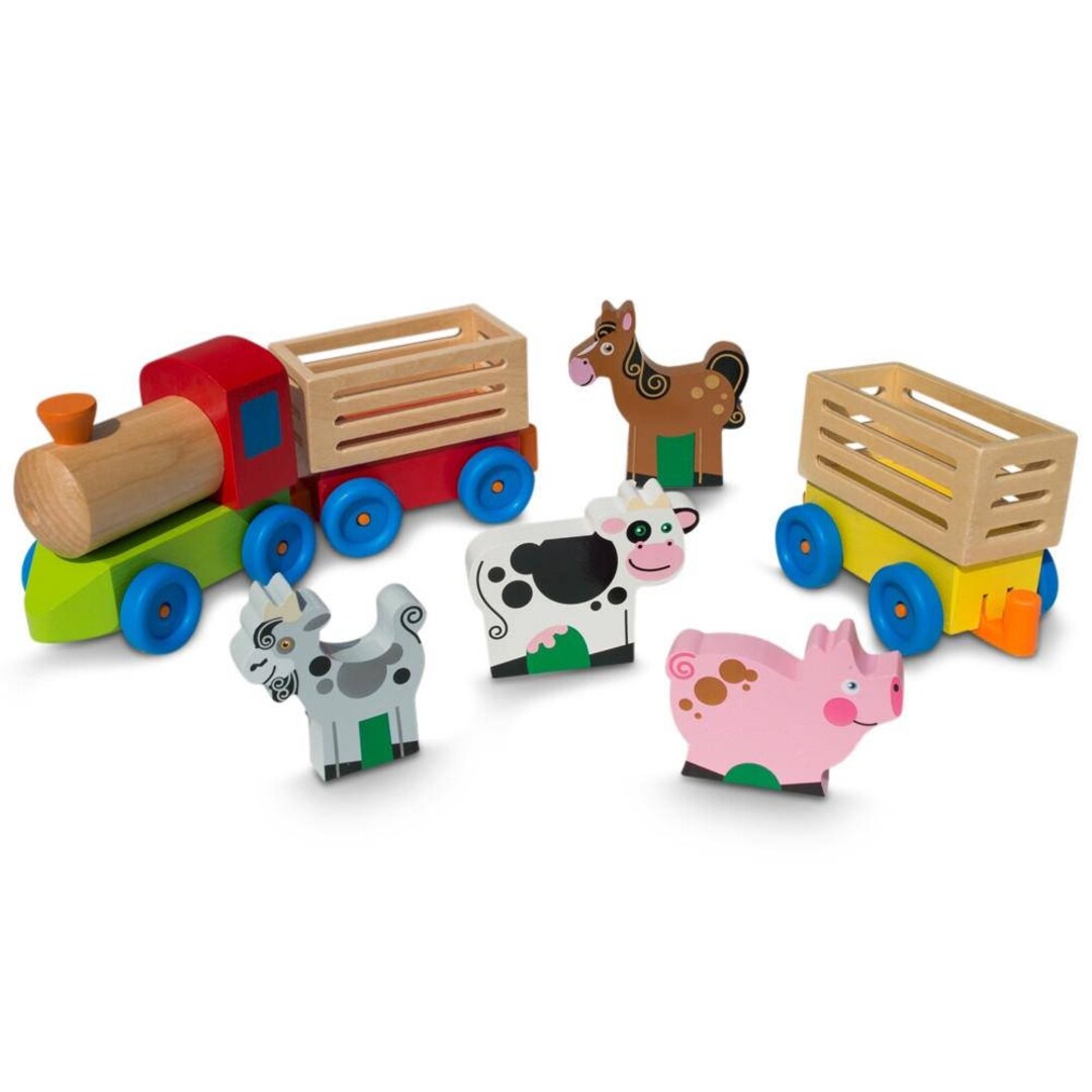 4 Farm Animals on Wooden Train With 2 Cars Toy Set - Etsy