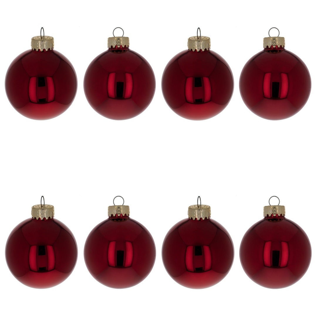 Set of 8 Shiny Red Glass Christmas Ball Ornament DIY Craft 2.6 Inches ...