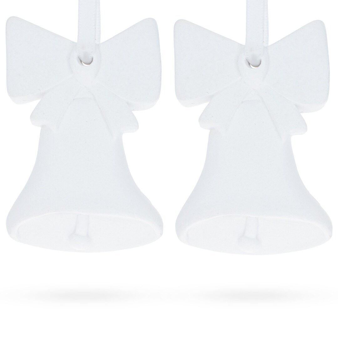 Set of 2 Blank Unfinished White Plaster Bells With Bows - Etsy