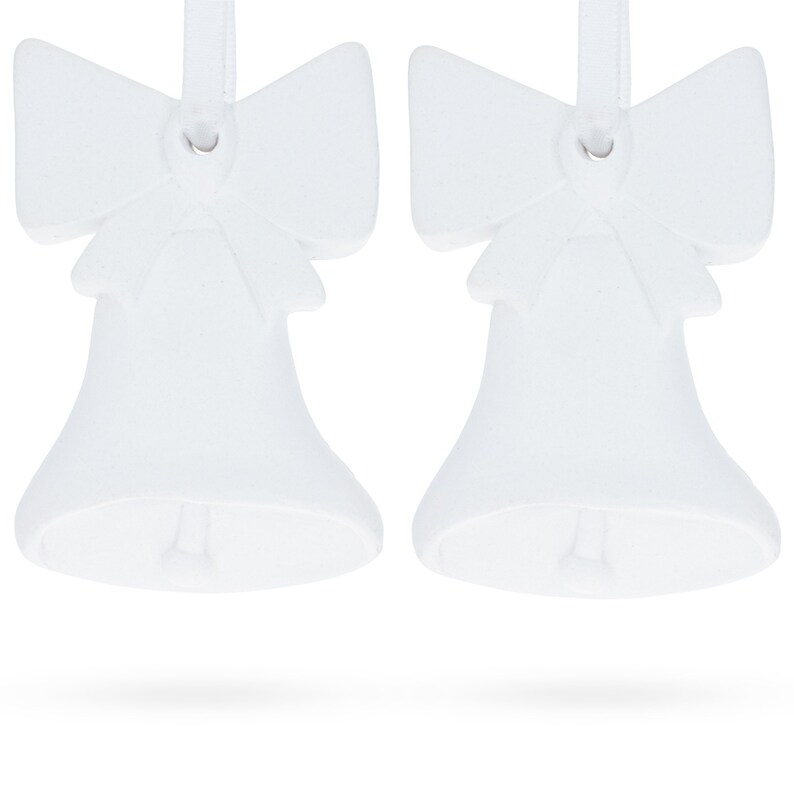 Set of 2 Blank Unfinished White Plaster Bells With Bows - Etsy