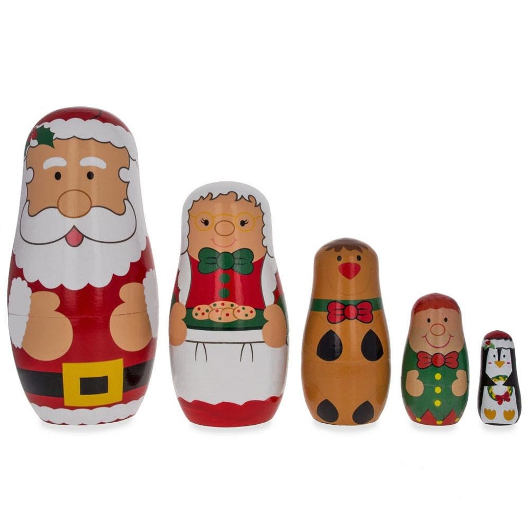 Santa Claus Mrs. Claus Reindeer Elf Wooden Nesting Dolls 6 - Etsy