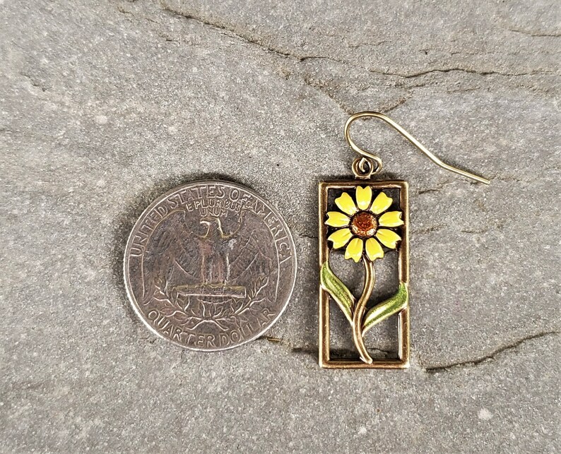 Hand Painted Black Eyed Susan Earrings: Brass Flower Charm Jewelry - Etsy