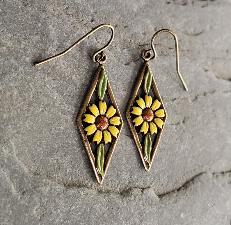 Hand Painted Black Eyed Susan Earrings Vineyard Jewelry | Etsy