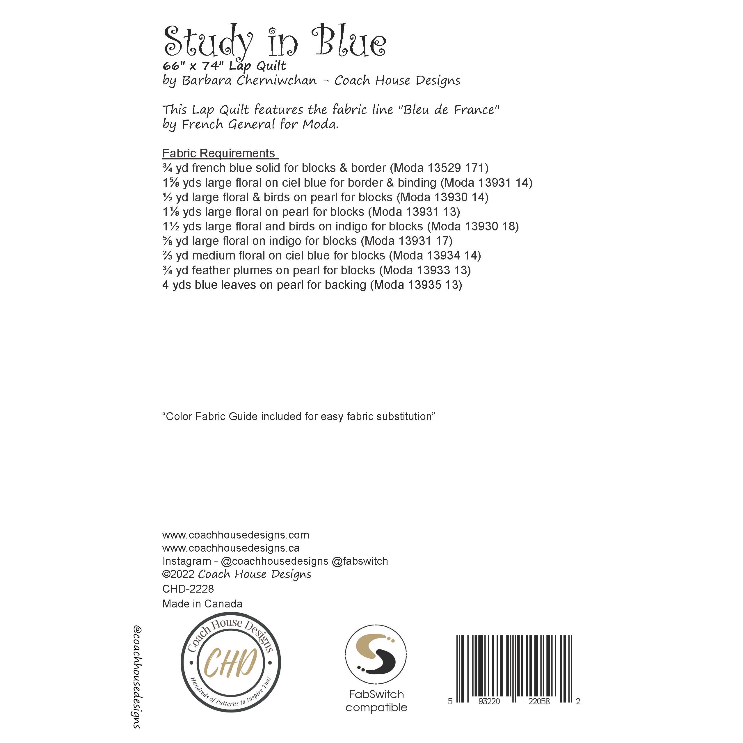 Study in Blue Digital PDF Quilt Pattern by Coach House Designs - Etsy