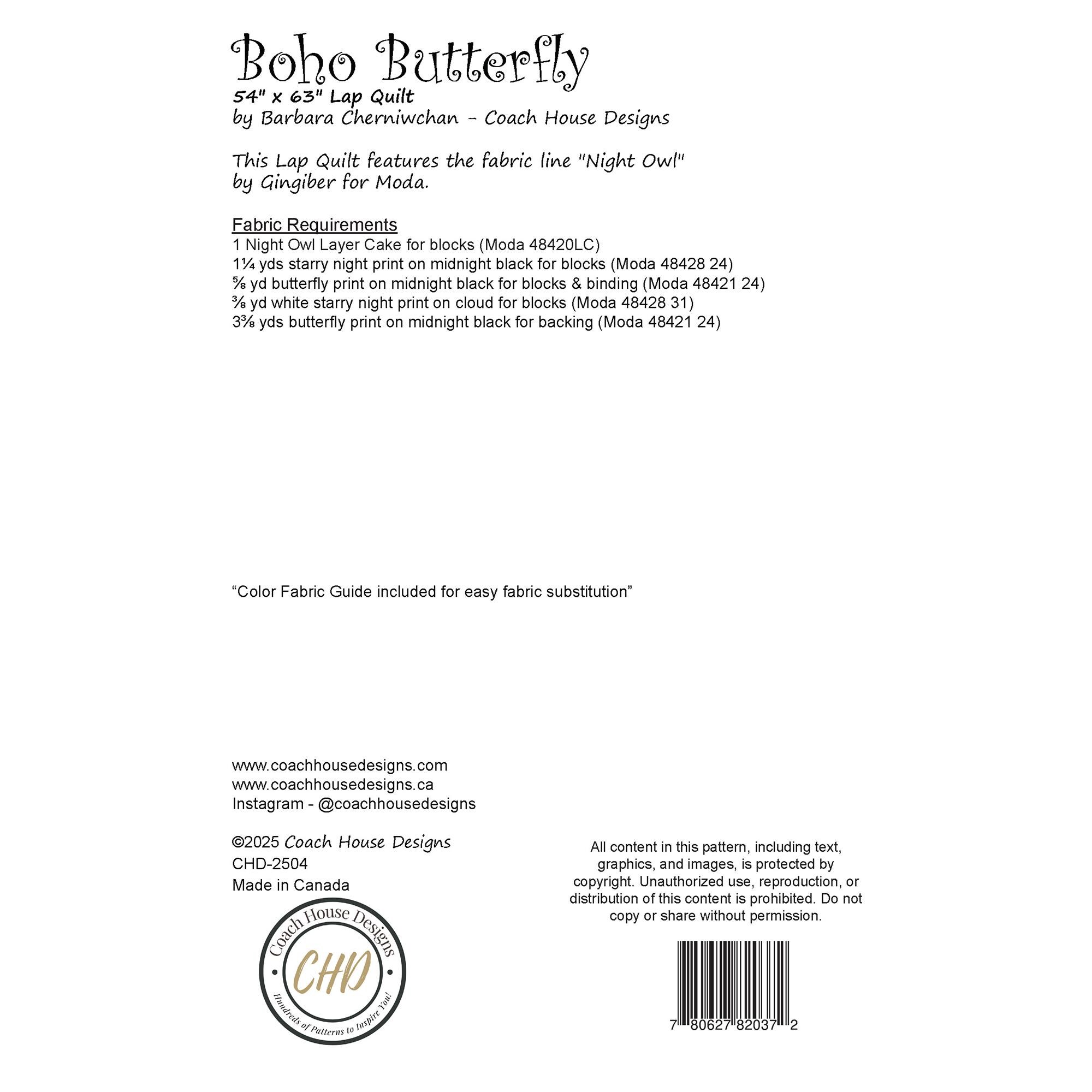 Boho Butterfly Downloadable PDF Quilt Pattern by Coach House Designs ...