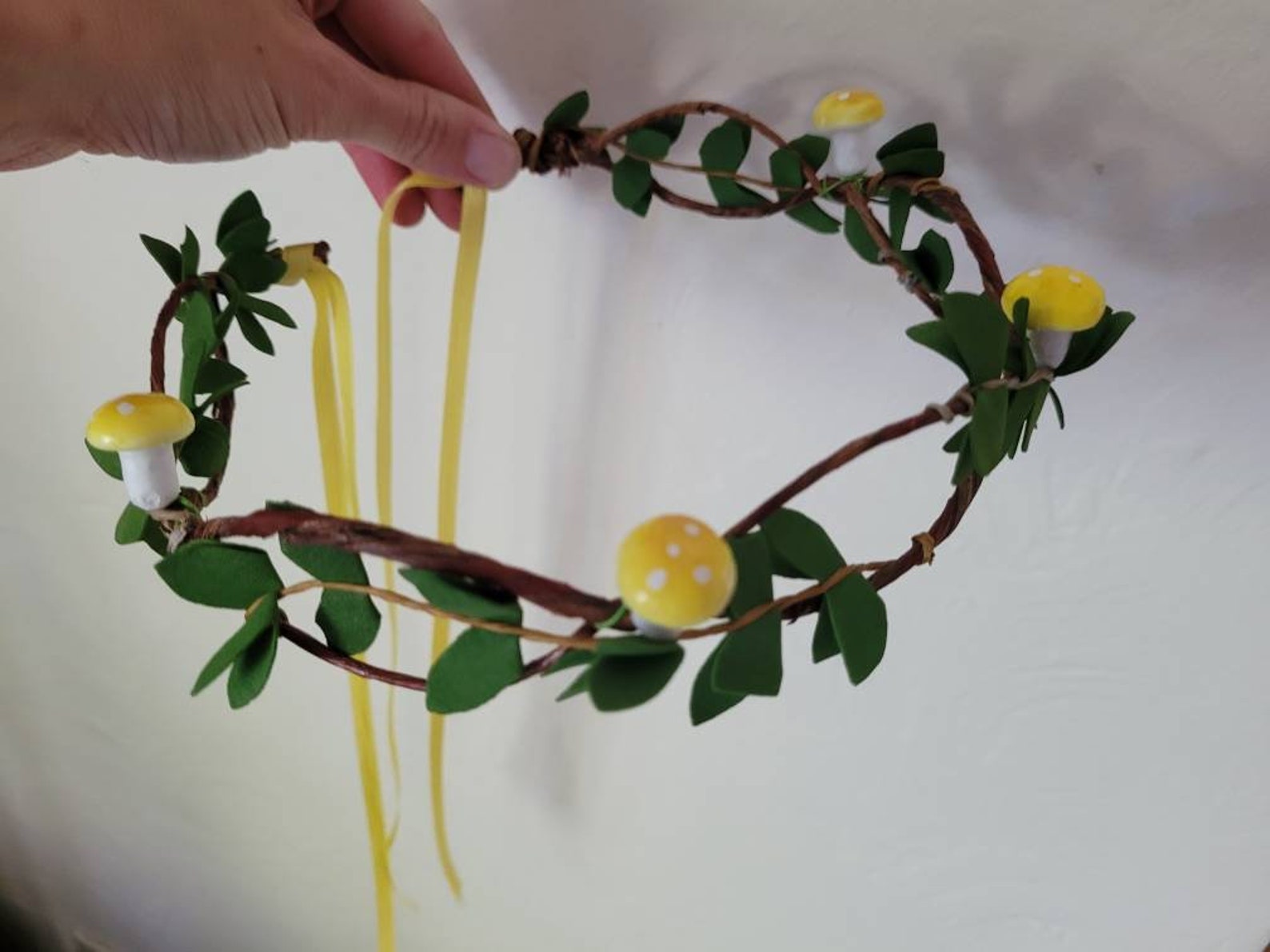Ready to Ship Yellow Mushroom Vine Crown With Moss, Forest Fairy ...