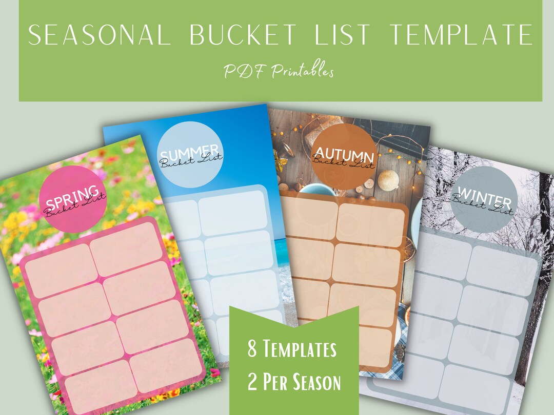 Seasonal Bucket List Template Printable Bucket List Bucket List Planner ...