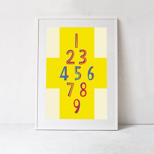 Numerals Poster Yellow Nursery Art Print Kids Room Wall Art | Etsy