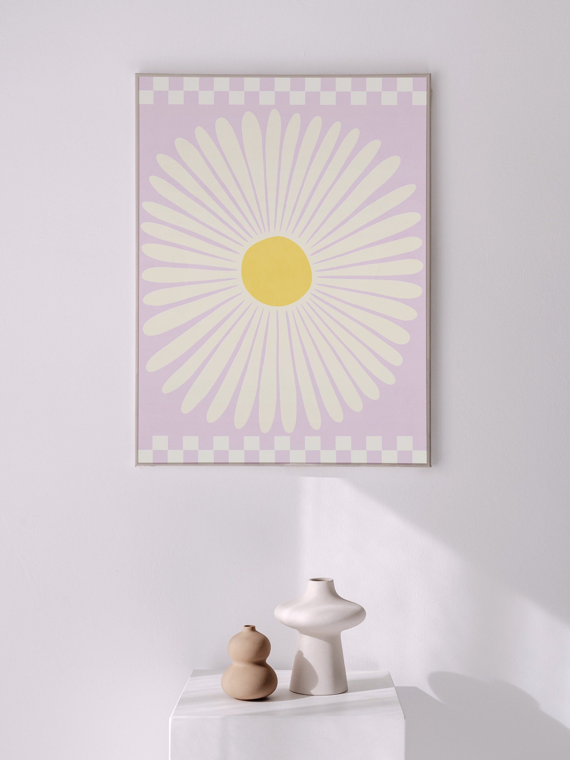 Daisy Poster, Floral Printable Art in Pastel Pink and Yellow ...