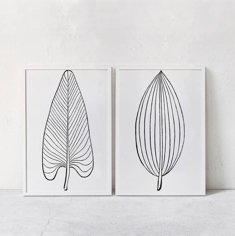 Large Botanical Print Set of 2 Leaf Print Art Leaf Printable - Etsy