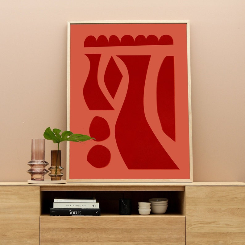 Red Abstract Shapes Art Print: Scandi Modern Digital Downloadable Print ...