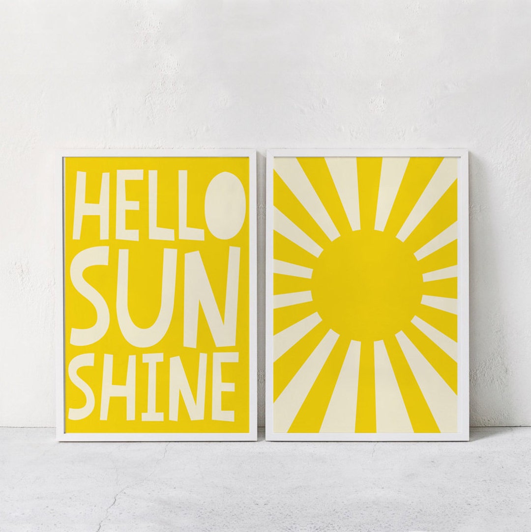 Kids Room Poster Print Set of 2, Yellow Art Print Poster, Nursery Wall ...