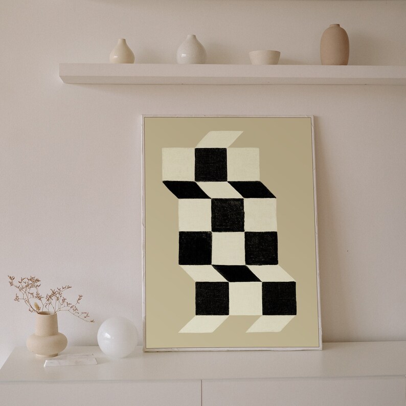 Abstract Checkered Poster Printable Wall Art in Neutral Tones - Etsy