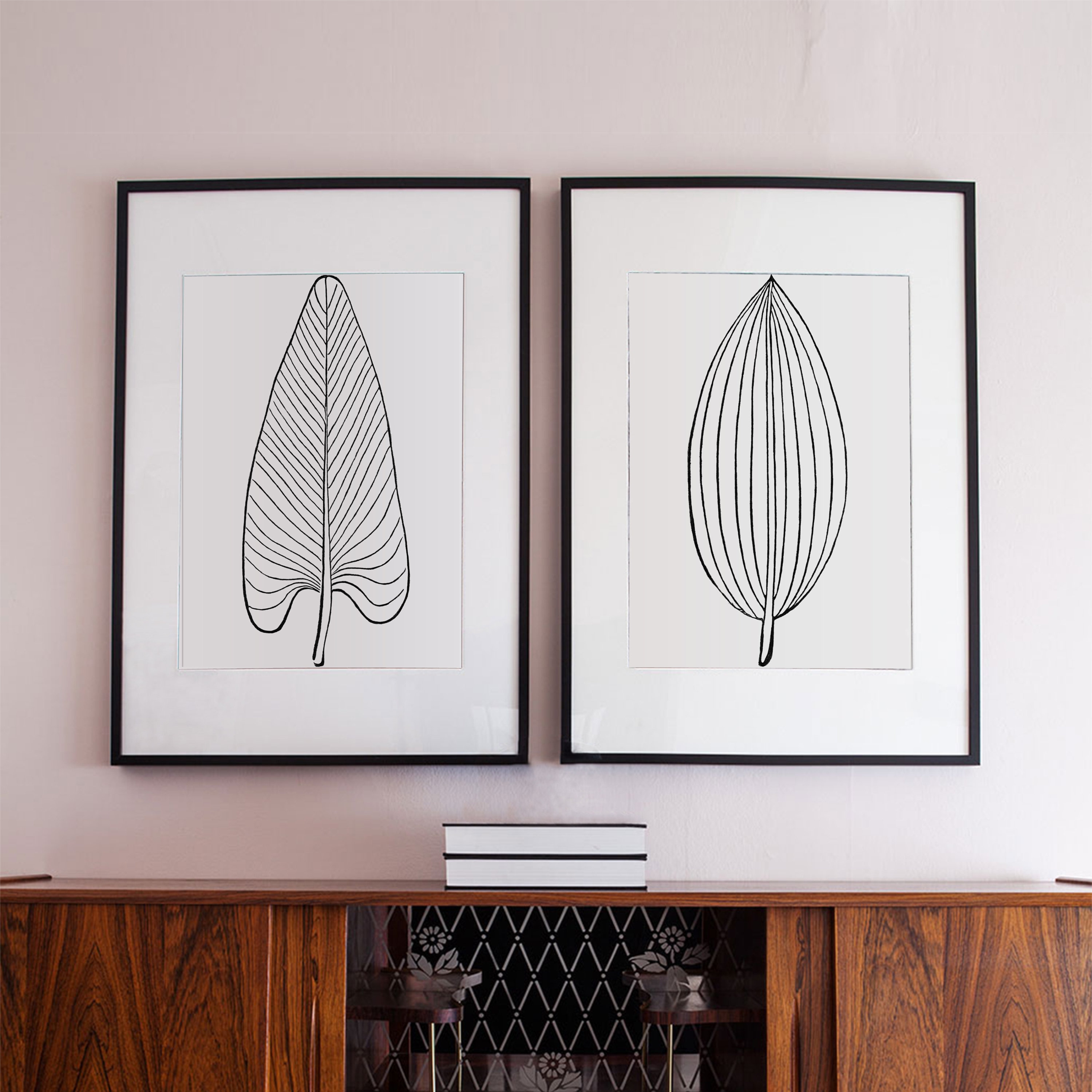 Large Botanical Print Set of 2 Leaf Print Art Leaf Printable | Etsy