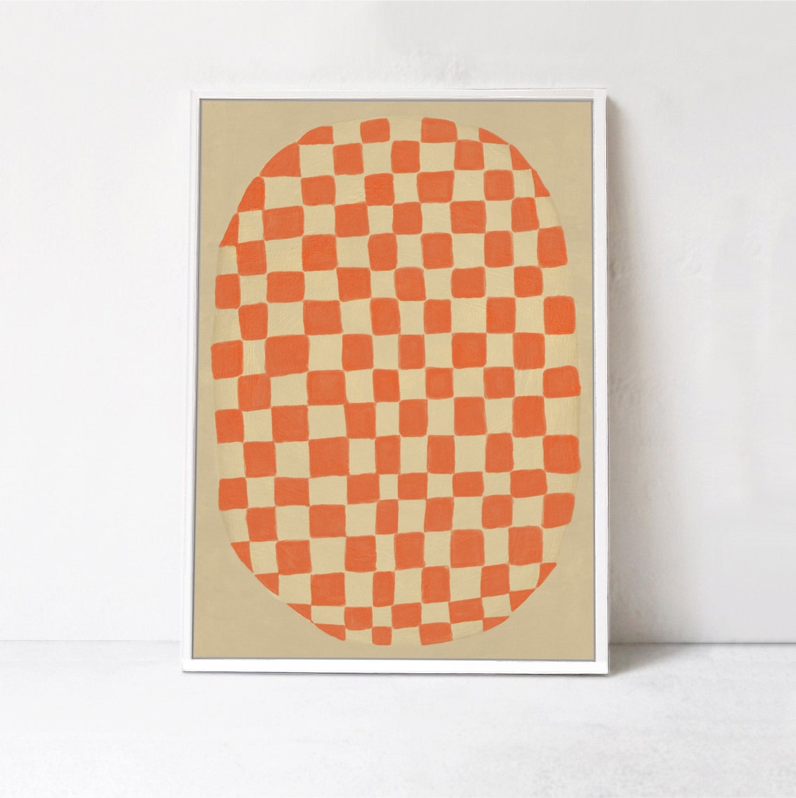 Red and Beige Wall Art Abstract Checkered PRINTABLE ART: - Etsy