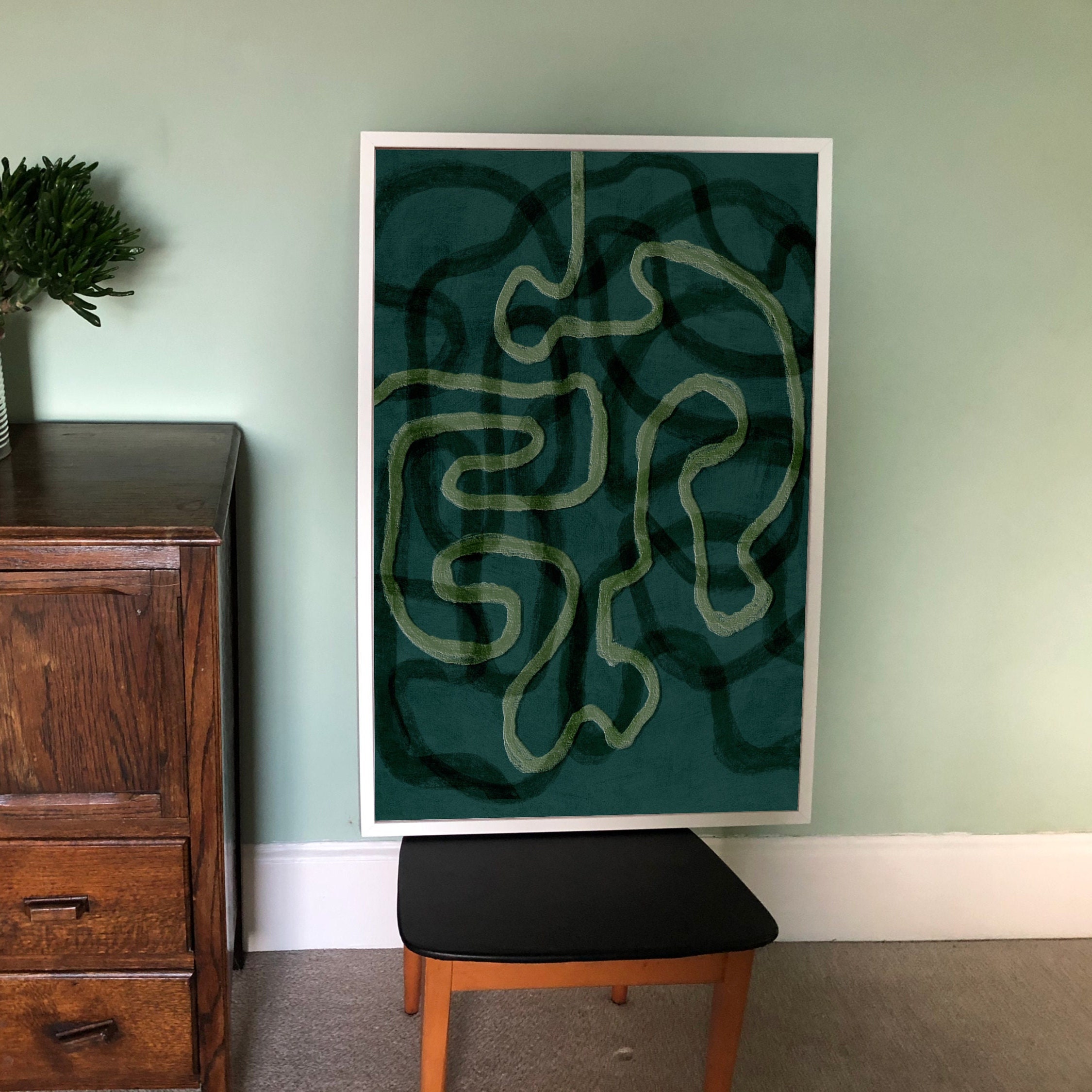 Emerald Green Abstract Printable Art: Squiggle Lines Wall Art ...