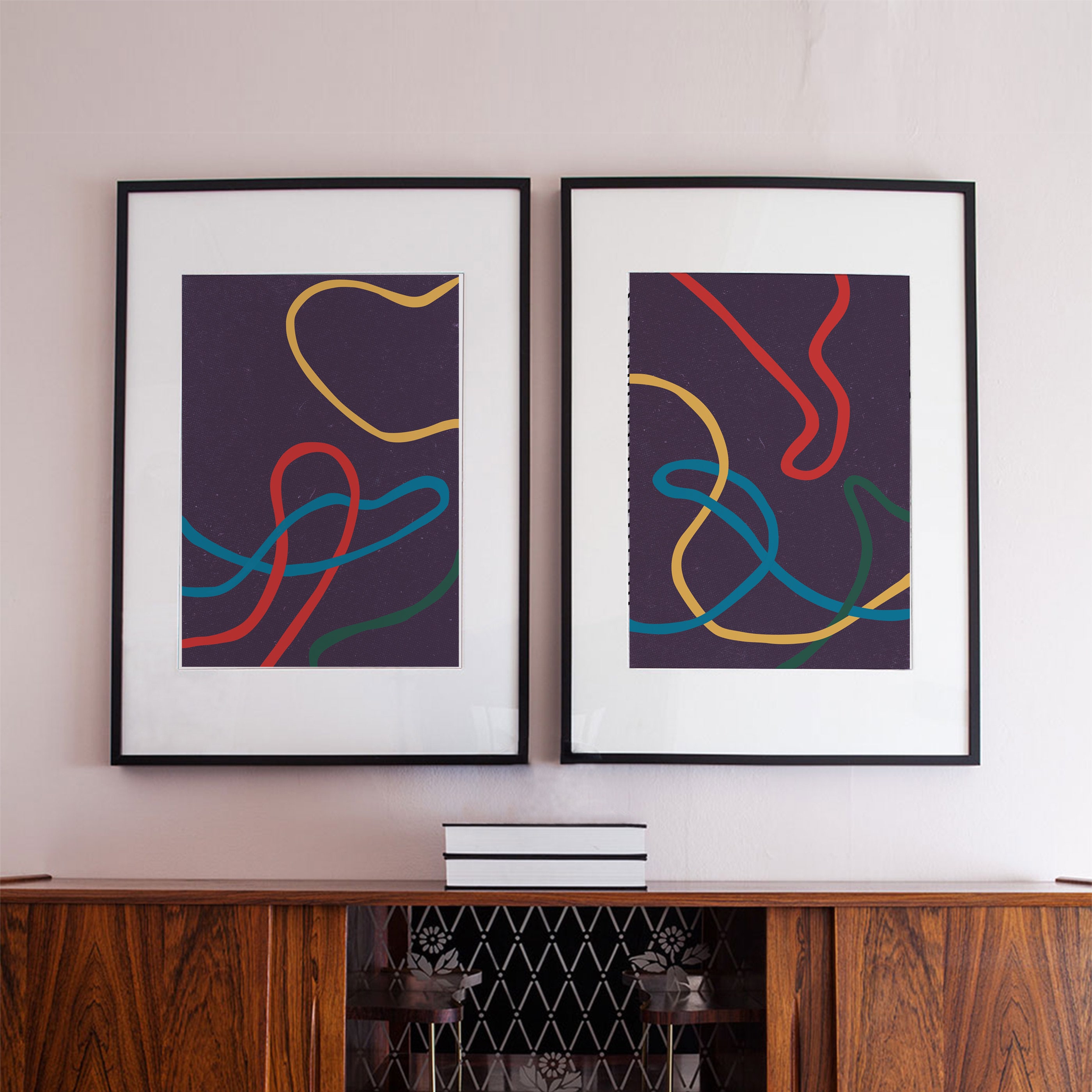 Colorful Lines Art Print Set of 2 Plum Color Wall Art DIGITAL - Etsy