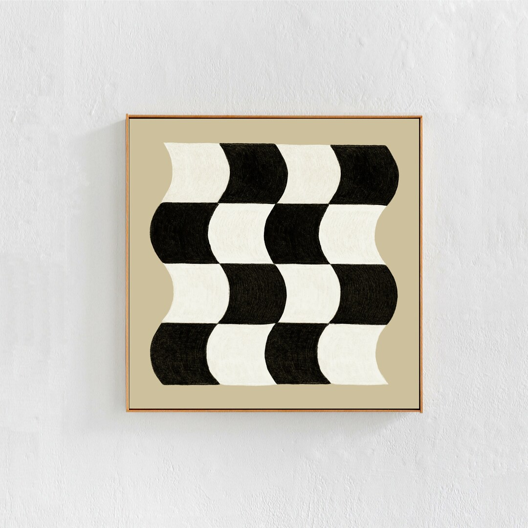 Abstract Checkered Painting Printable Wall Art: Square, Scandi Black ...