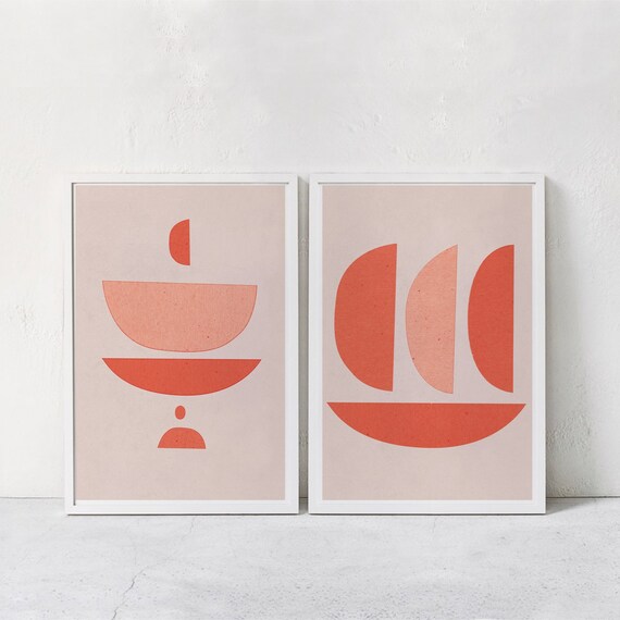 Printable Wall Decor Red Abstract Art Print Set of 2 Posters | Etsy