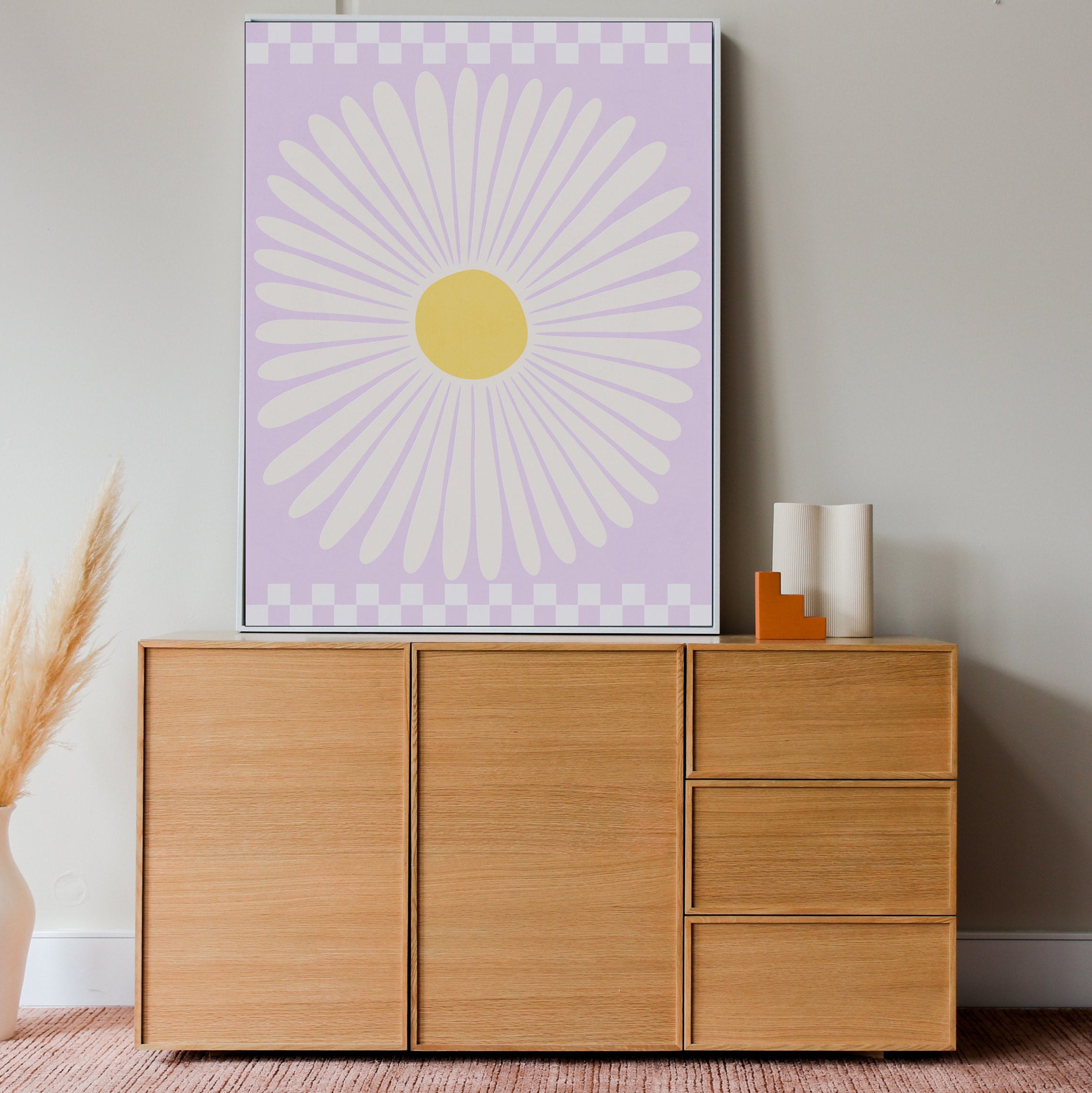 Daisy Poster, Floral Printable Art in Pastel Pink and Yellow ...