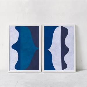 Blue Abstract Art Print Set of 2, Blue Modern Art, Abstract Printable ...