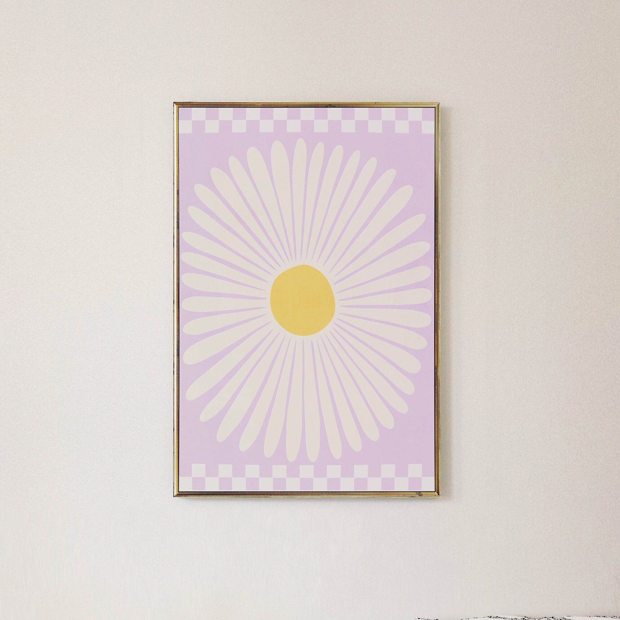 Daisy Poster, Floral Printable Art in Pastel Pink and Yellow ...